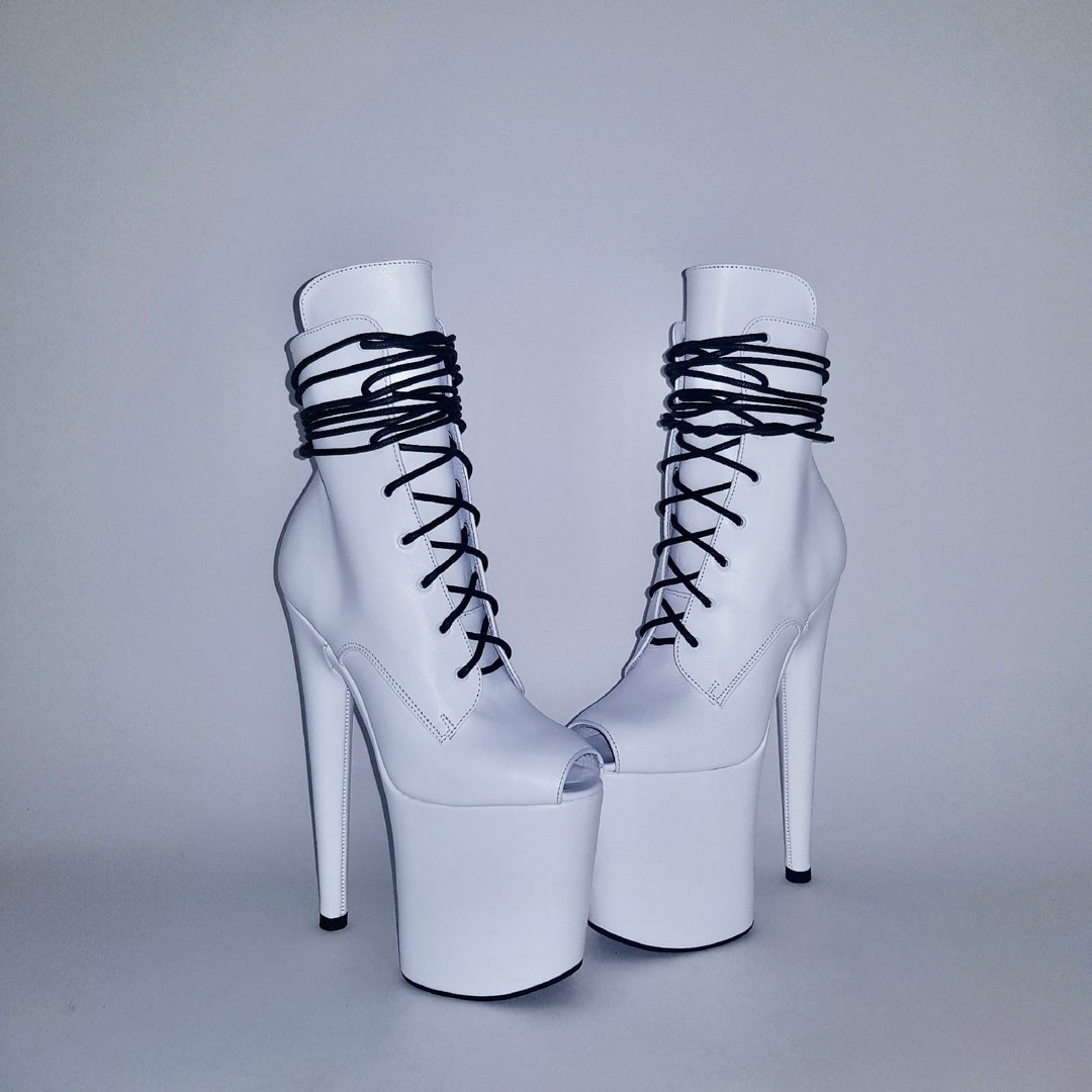 Pole Boots White Leather Boots Pole Dancing Boots Exotic Dancer Boots ...