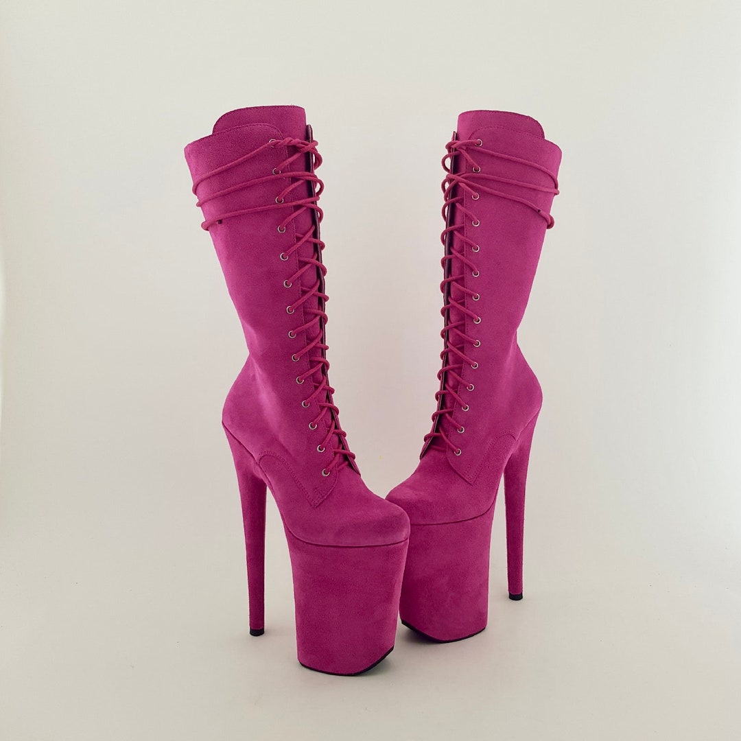 Botas de tubo Botas de ante genuino fucsia Botas de baile de barra ...