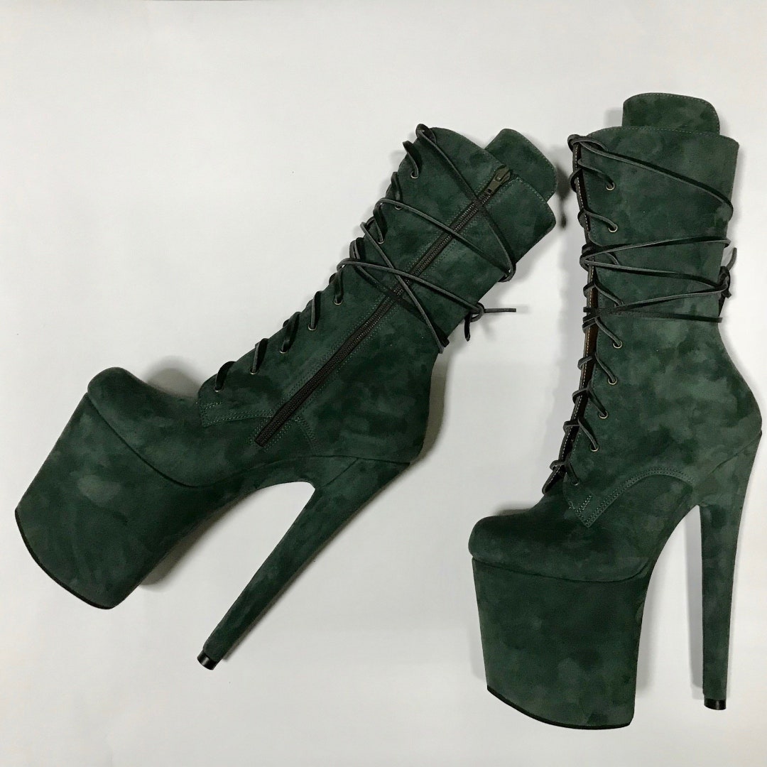 Pole Boots Emerald Green Genuine Suede Boots Pole Dancing Boots Exotic ...