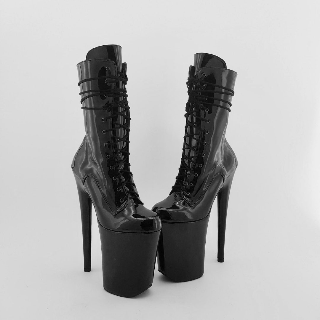 Pole Boots Black Patent Boots Vegan Boots Pole Dancer Boots Custom Made ...