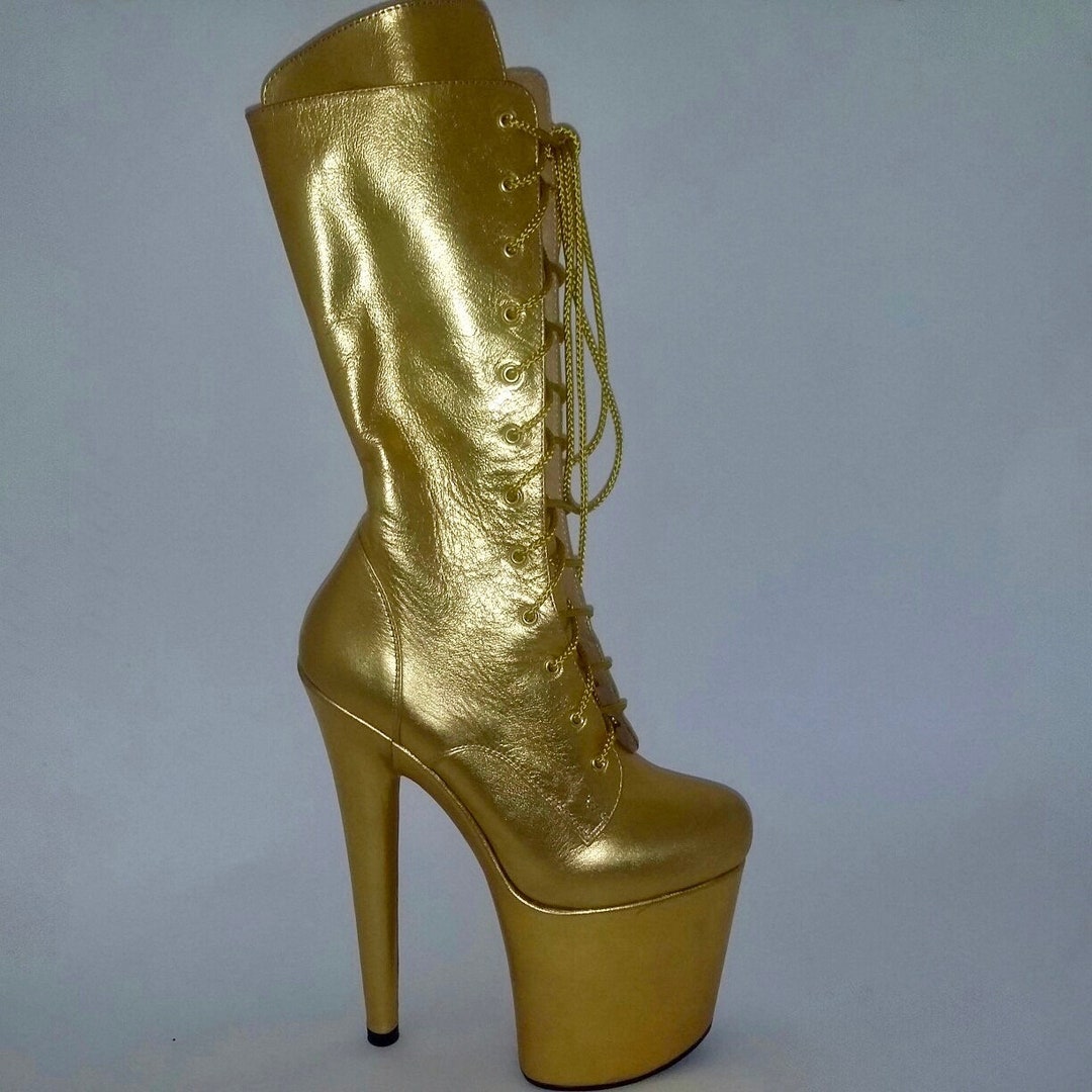 Pole Dancing Boots Pole Boots Pole Leather Boots Gold Leather Boots ...