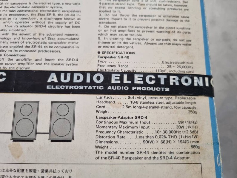 Vintage STAX Sr-40 Srd-40 Electret Earspeaker System Sr-44 1980s ...