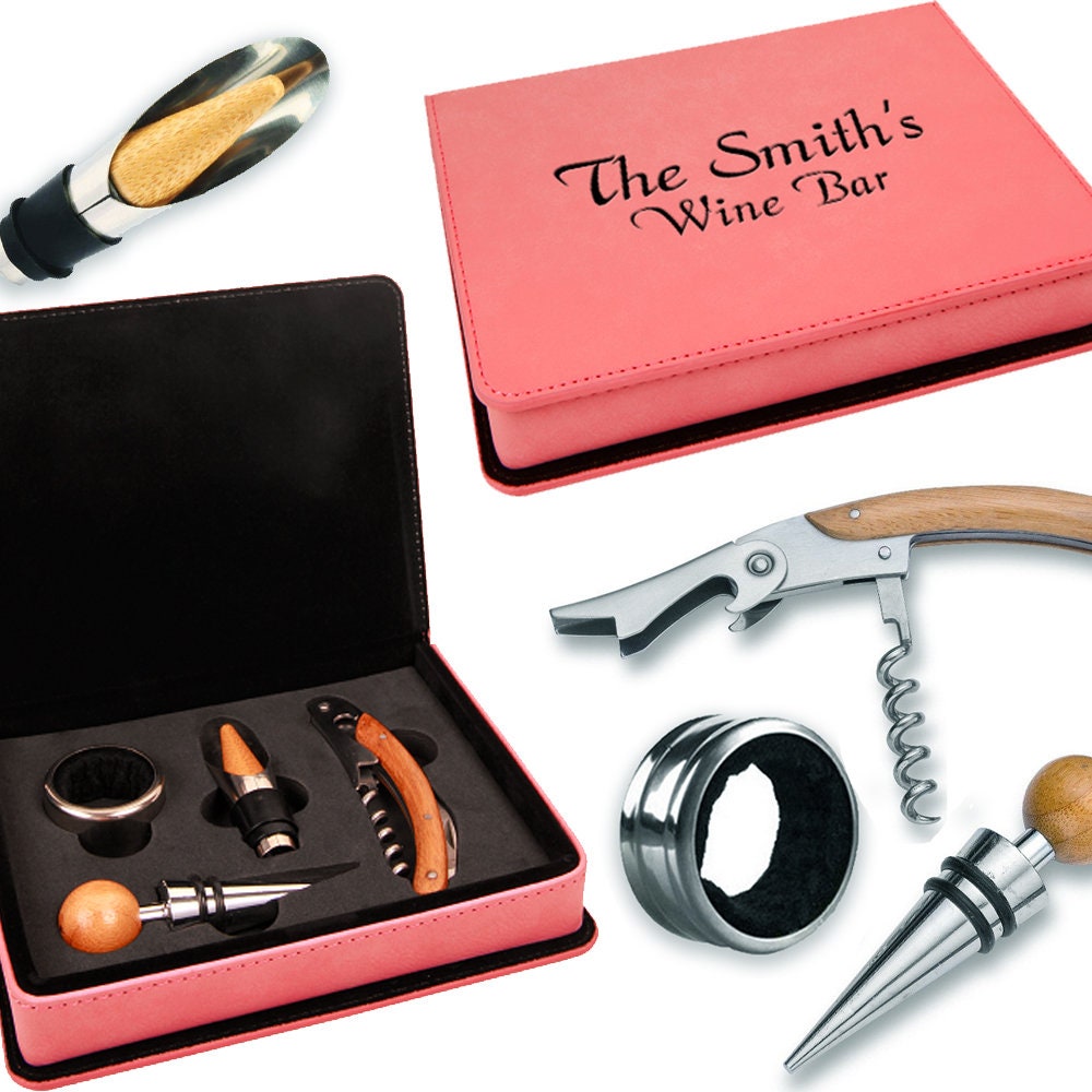 4 Piece Wine Tool Set in Personalized Pink Storage Box | Etsy