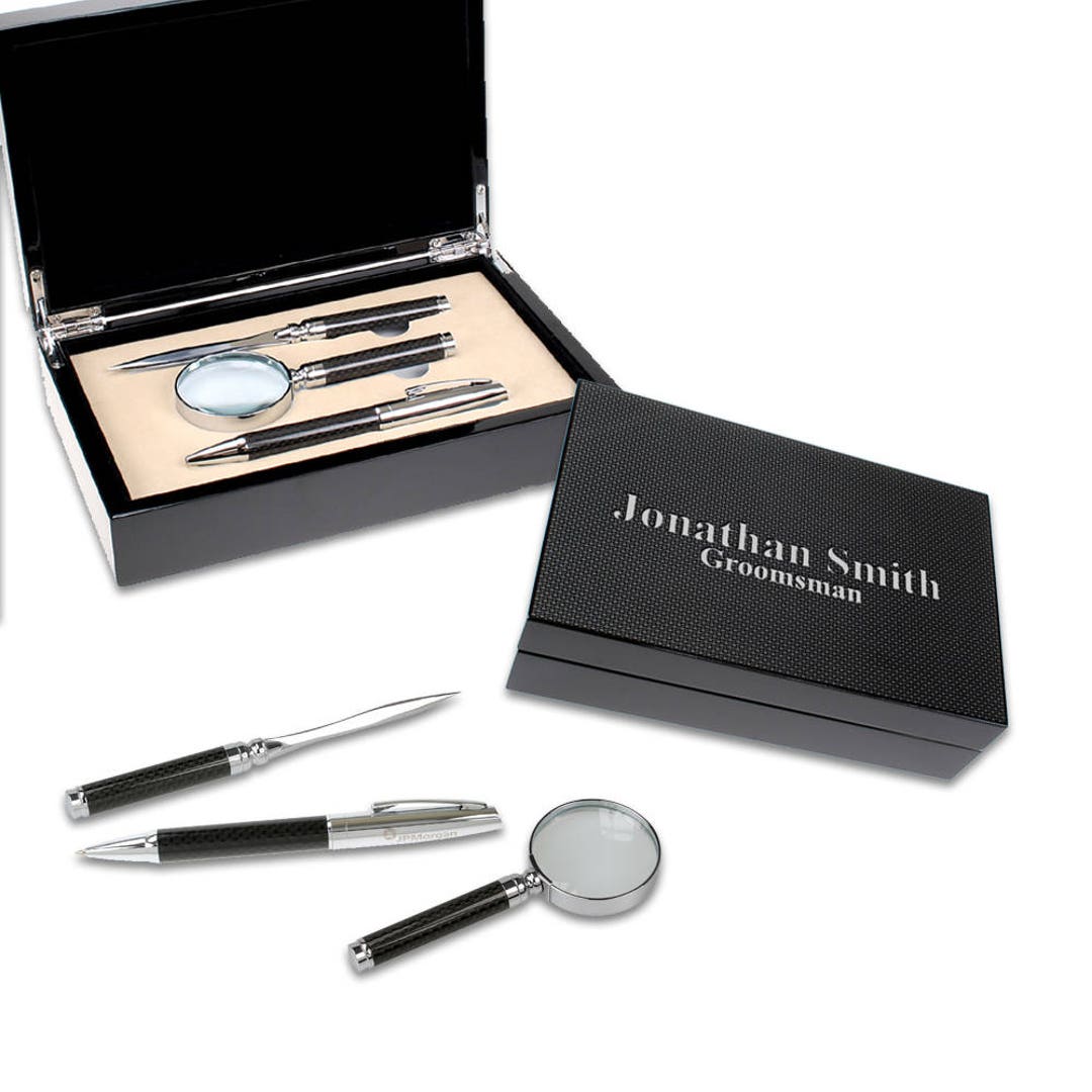 Pen, Letter Opener and Magnifier Gift Set in Personalized Carbon Fiber ...