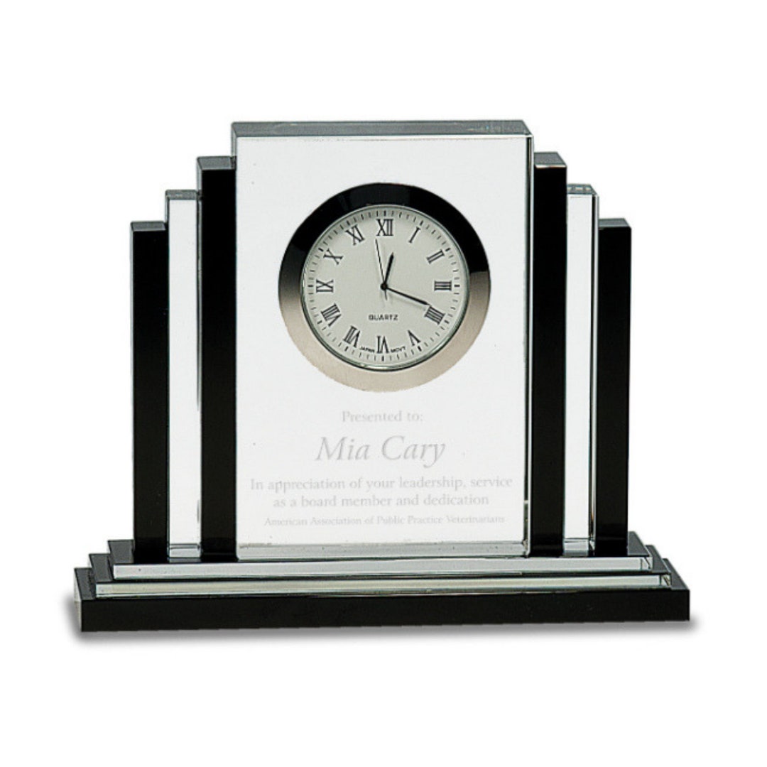 Personalized Step Design Premier Crystal Clock Customized Glass Desk ...