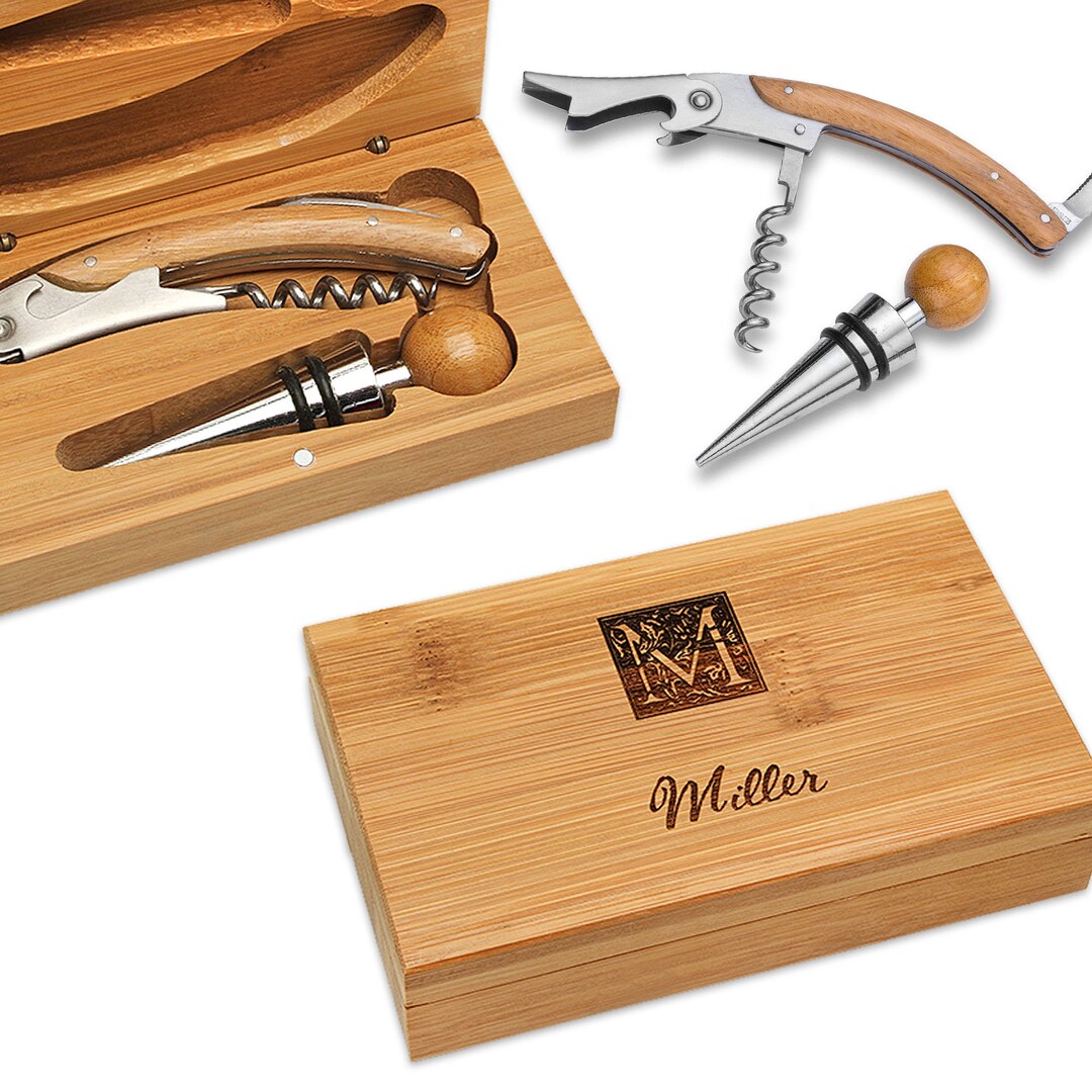 Monogram Bamboo 2 Piece Wine Tool Set - Free Personalization - Etsy