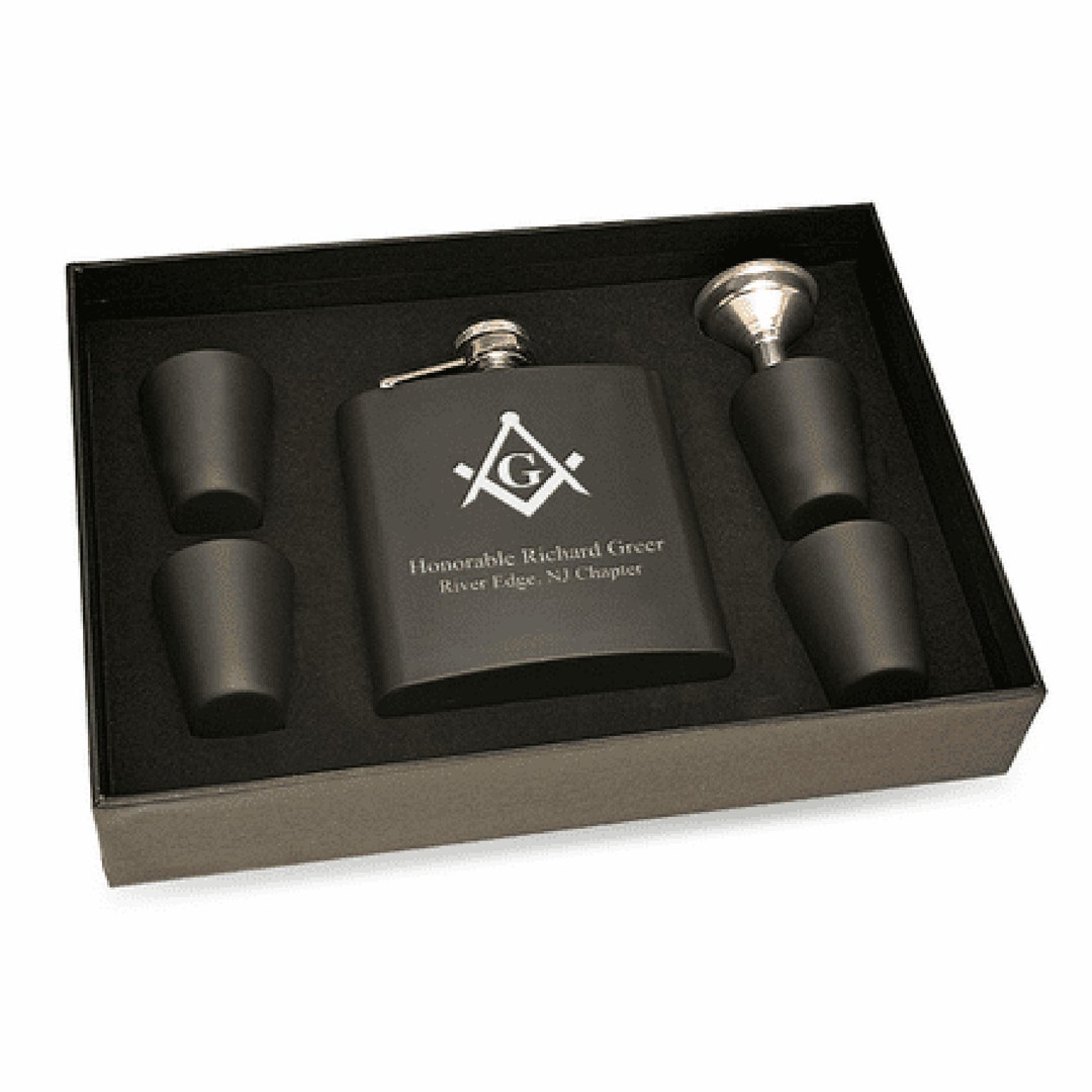 Masonic Personalized Black Flask & Shot Cups Gift Set - Etsy