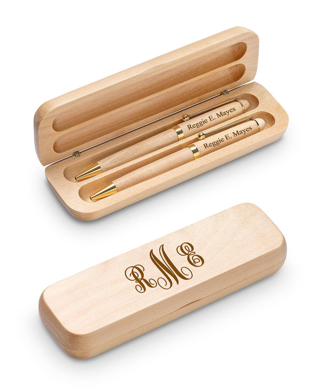 Script Monogram Perrsonalized Maple Wood Ballpoint Pen & Fountain Pen ...