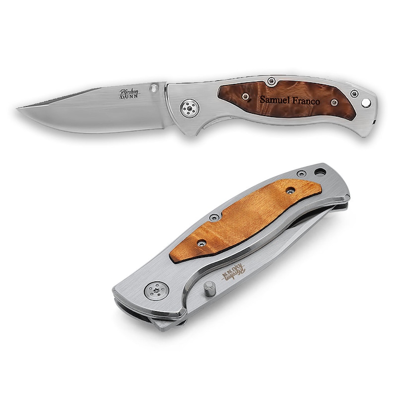 Large Steel & Wood Personalized Lockblade Knife - Engraved Folding ...