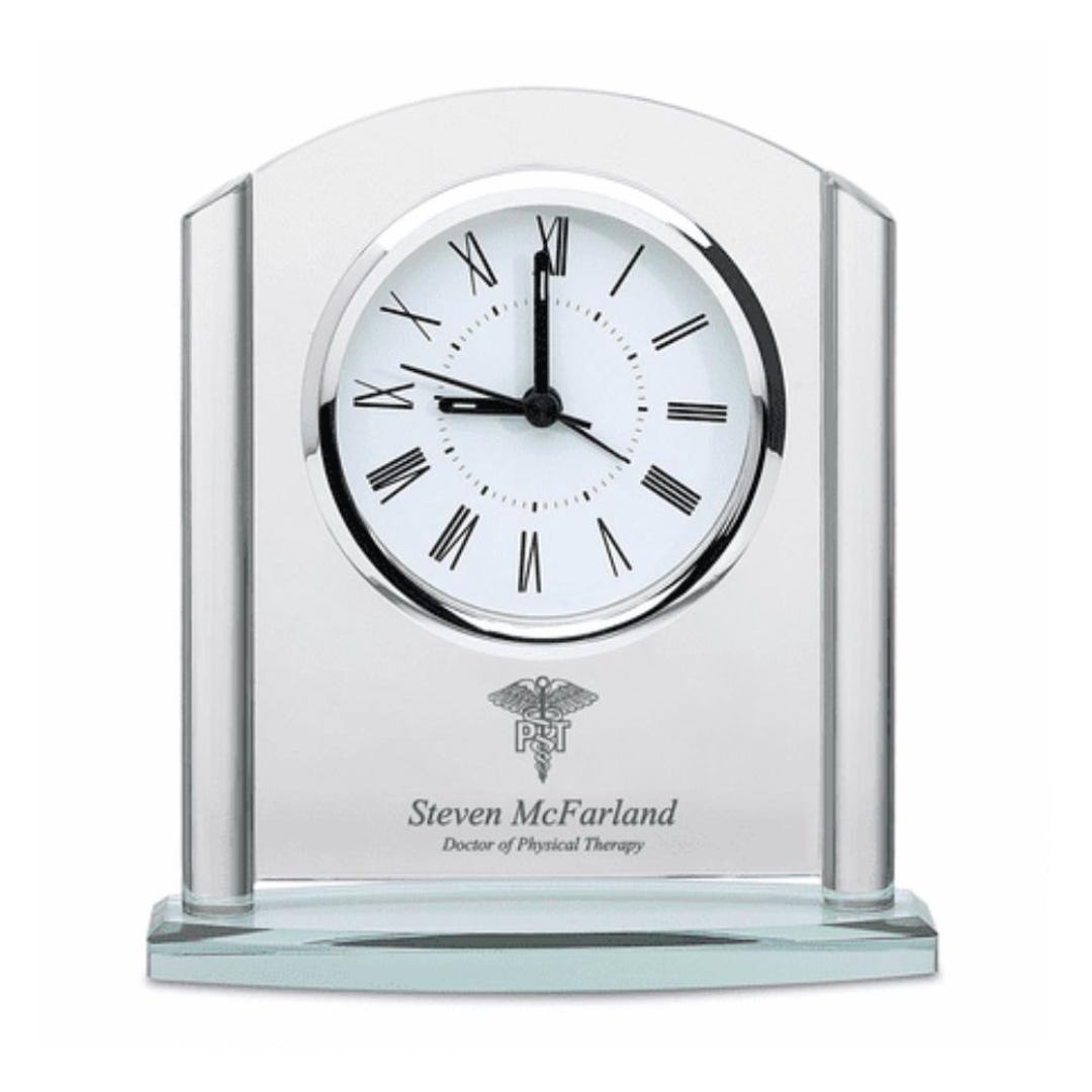 Physical Therapist Arched Glass Personalized Desk Clock With Silver ...
