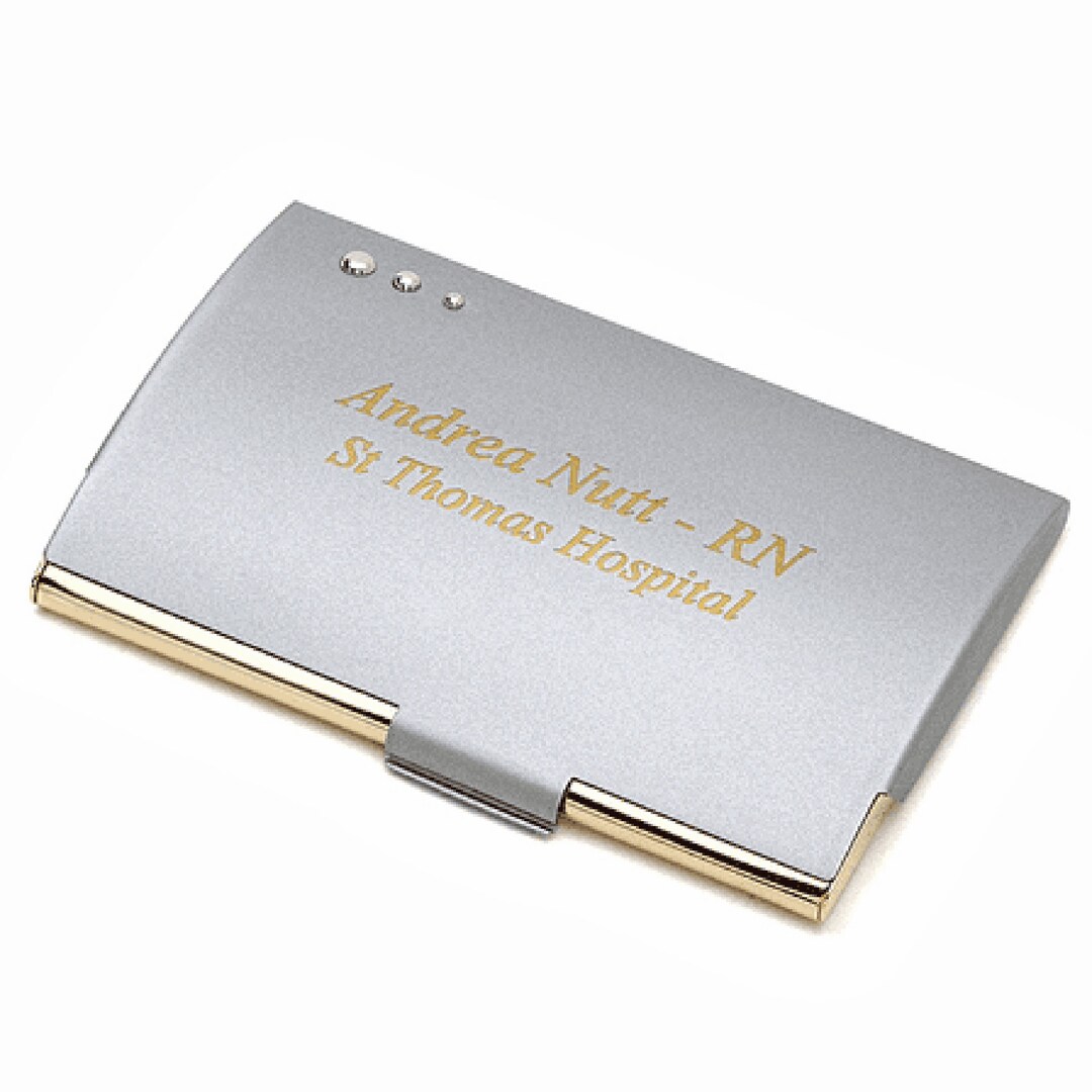 Engraved Silver & Gold Business Card Holder With Three Dot Design - Etsy