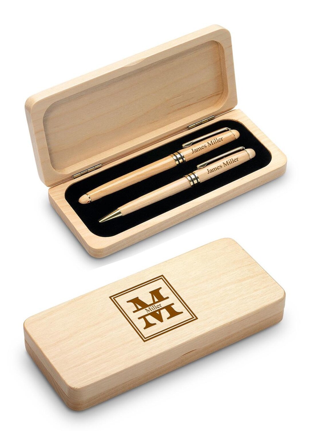Split Monogram Elegance Collection Maple Wood Ballpoint Pen & Fountain ...