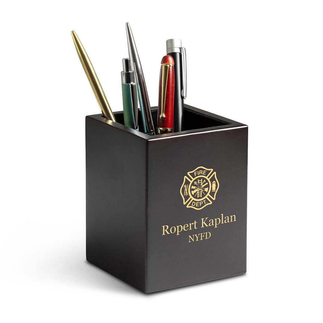 Cherry Finish Wood Firefighter Personalized Pen and Pencil Cup - Etsy