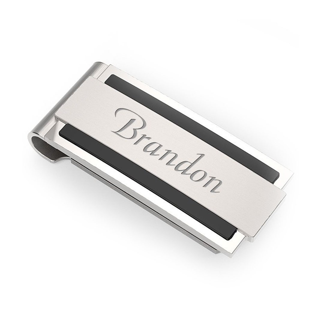 Engraved Money Clip Spring Loaded - Steel Money Clip With Black Accents ...