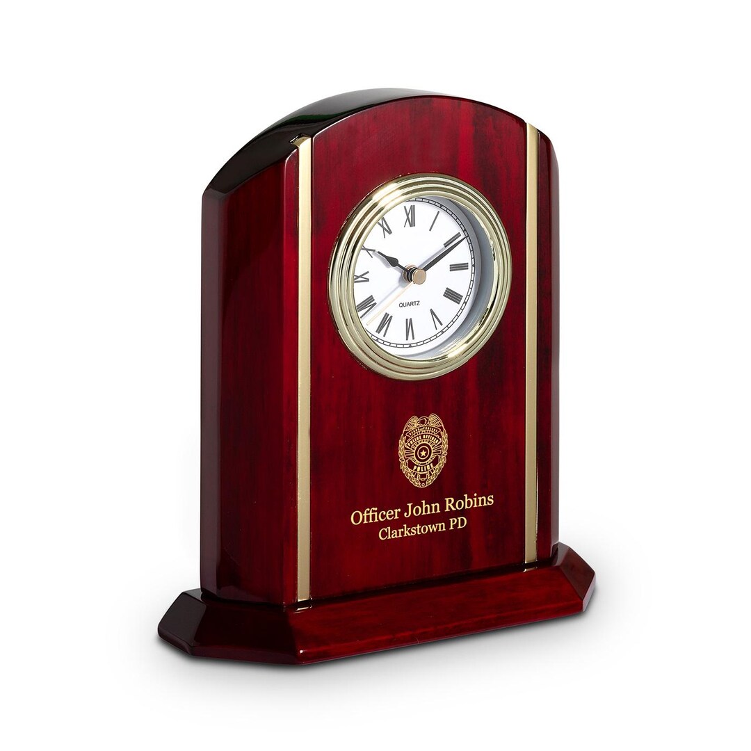 Elite Collection Police Theme Personalized Rosewood Desk Clock With ...