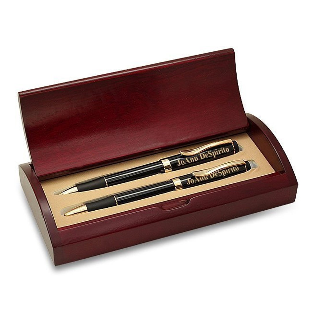 Personalized Ballpoint Pen & Pencil Set With Rosewood Box Custom ...
