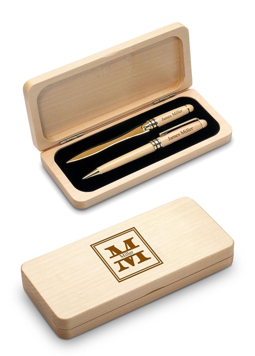 Split Monogram Elegance Collection Maple Wood Ballpoint Pen & Letter ...