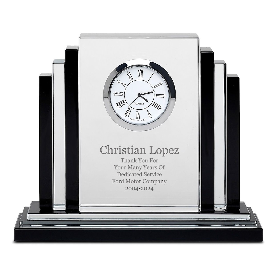 Personalized Step Design Premier Crystal Clock - Customized Glass Desk ...