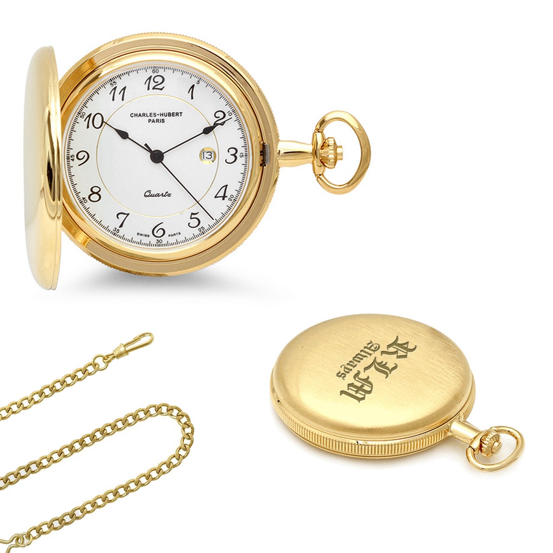 Custom Personalized Gold Men's Quartz Pocket Watch - Engraved Gold ...