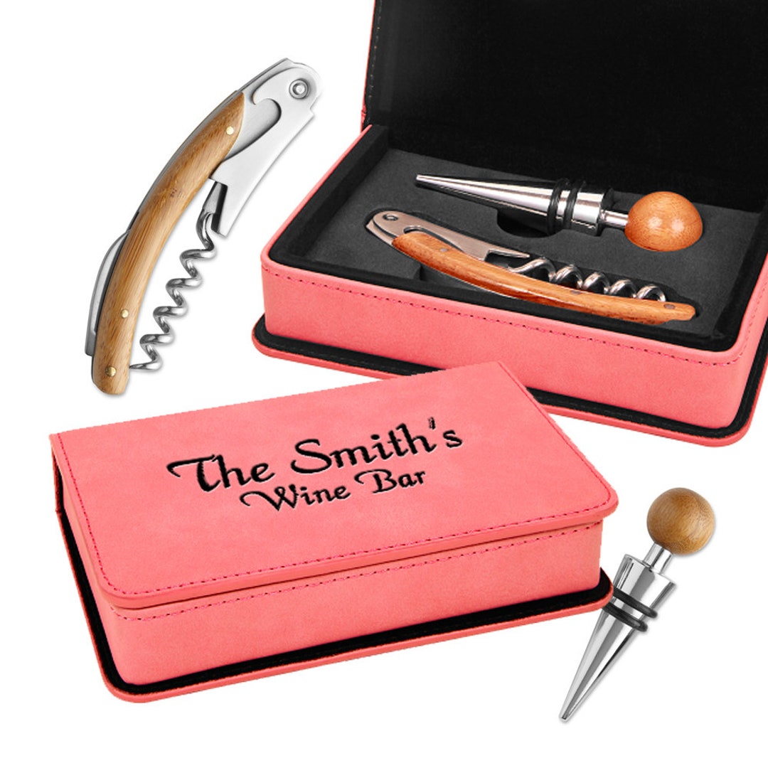 Personalized Pink Leatherette 2 Piece Wine Tool Set - Pink Storage Box ...