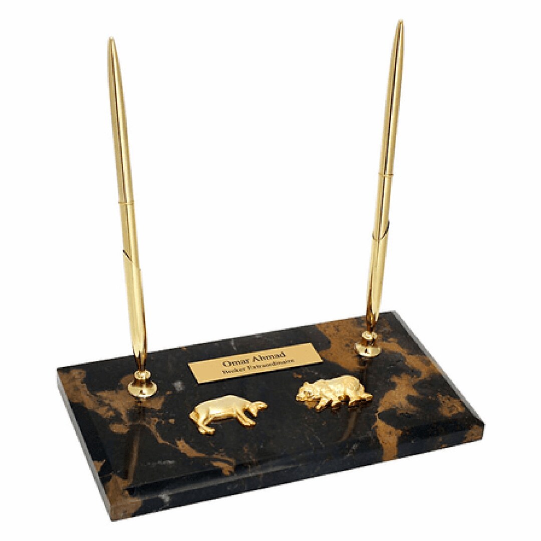 Personalized Bull & Bear Double Pen Stand - Etsy