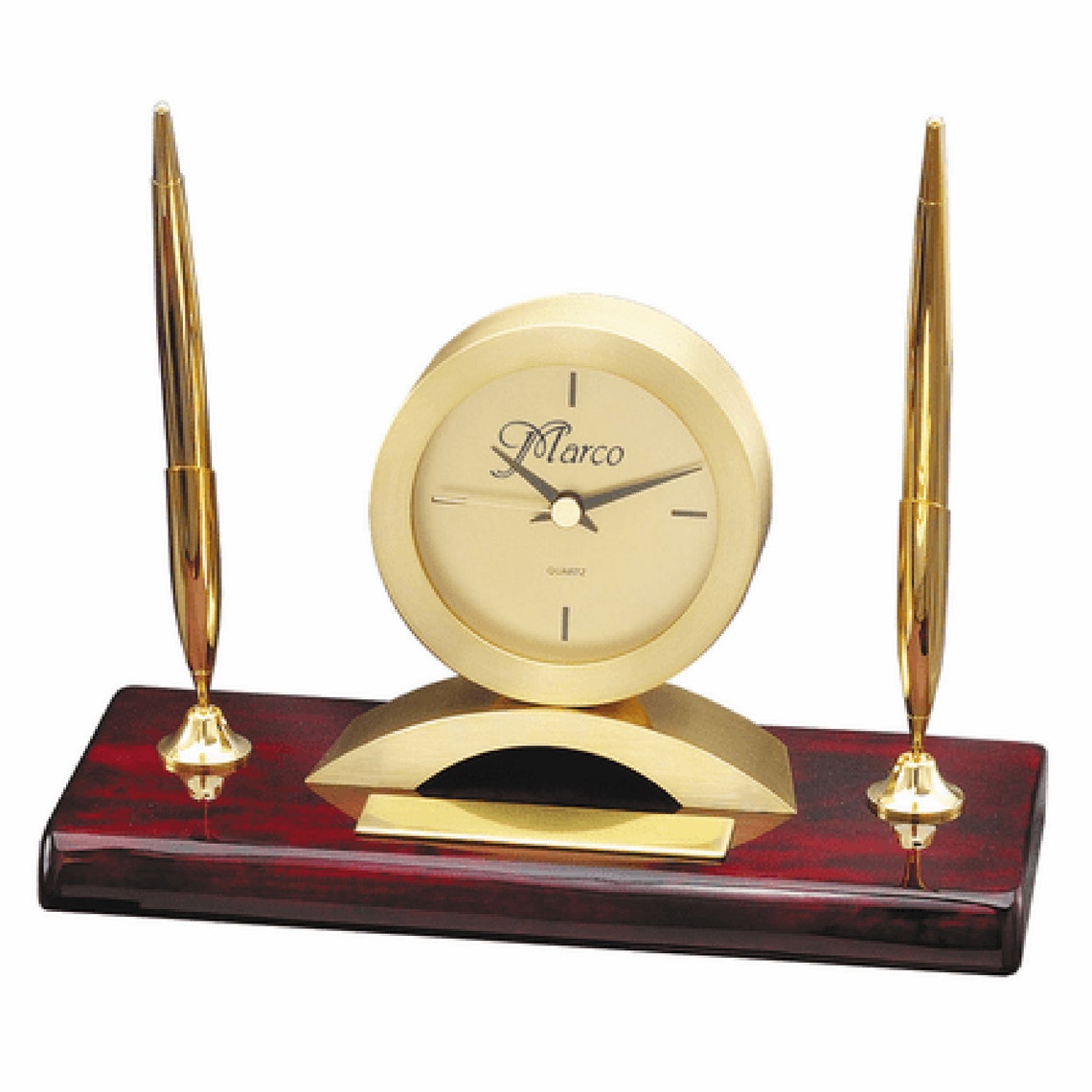 Rosewood and Gold Personalized Dual Pen Stand & Clock - Etsy