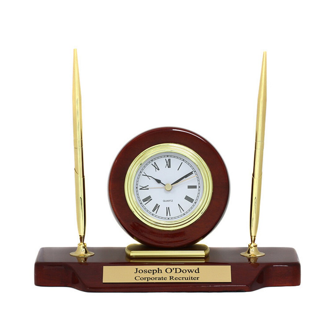 Piano Finish Personalized Desk Clock & Pen Set - Customized Tabletop ...