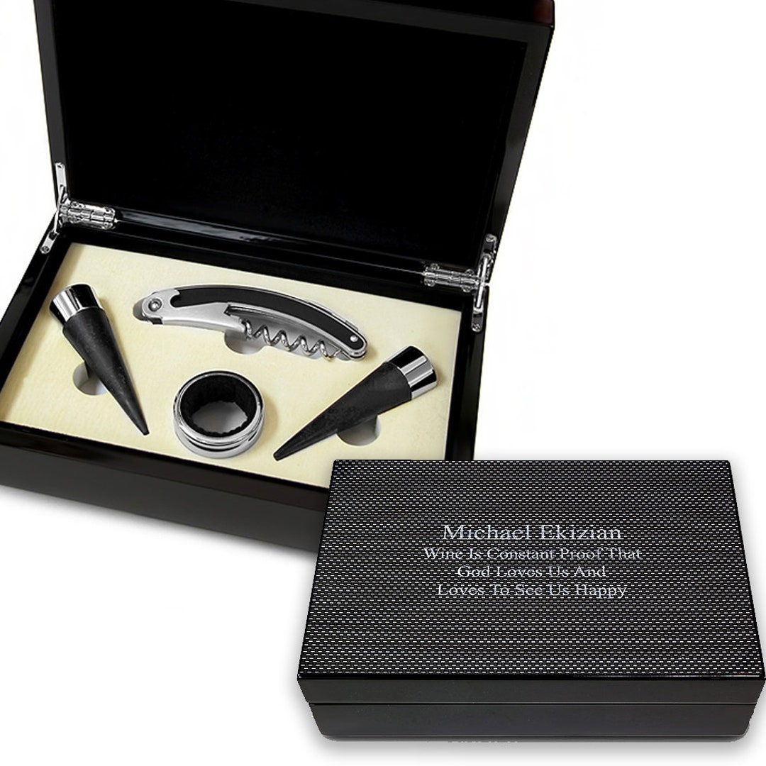 Luxury Wine Essentials Set in Personalized Carbon Fiber Case - Wine ...