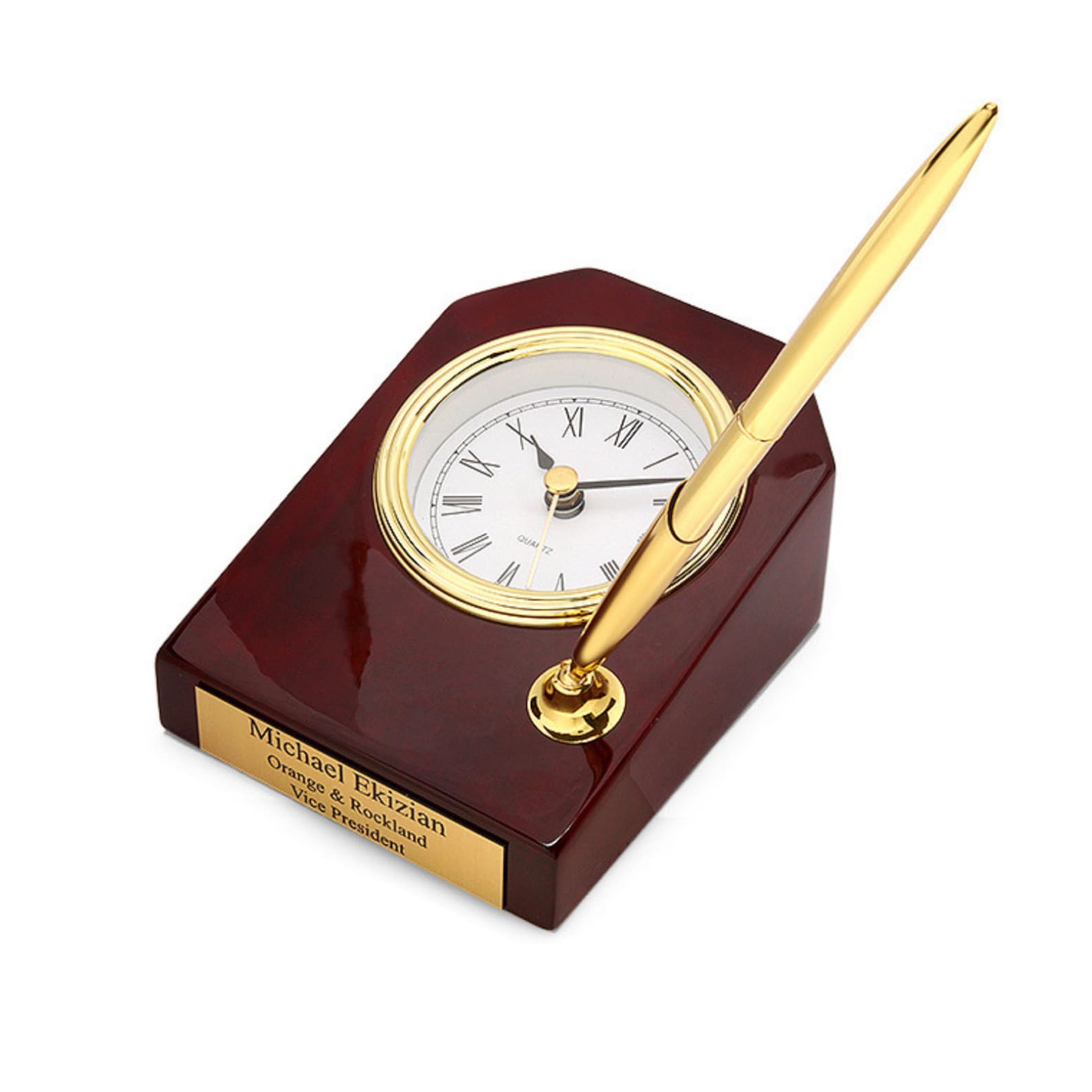 Piano Finish Personalized Desk Clock & Pen Set Customized Tabletop ...