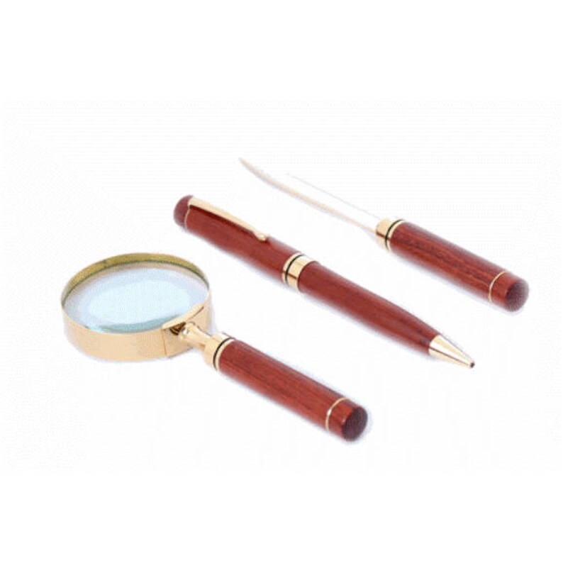 Personalized Rosewood & Brass Pen, Letter Opener and Magnifier Gift Set ...