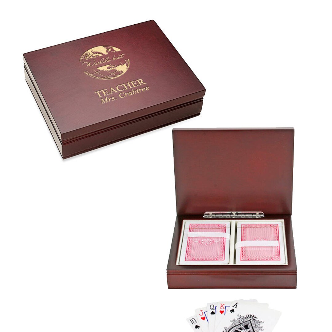 World's Best Teacher Rosewood Playing Cards Box - Personalized Wooden ...