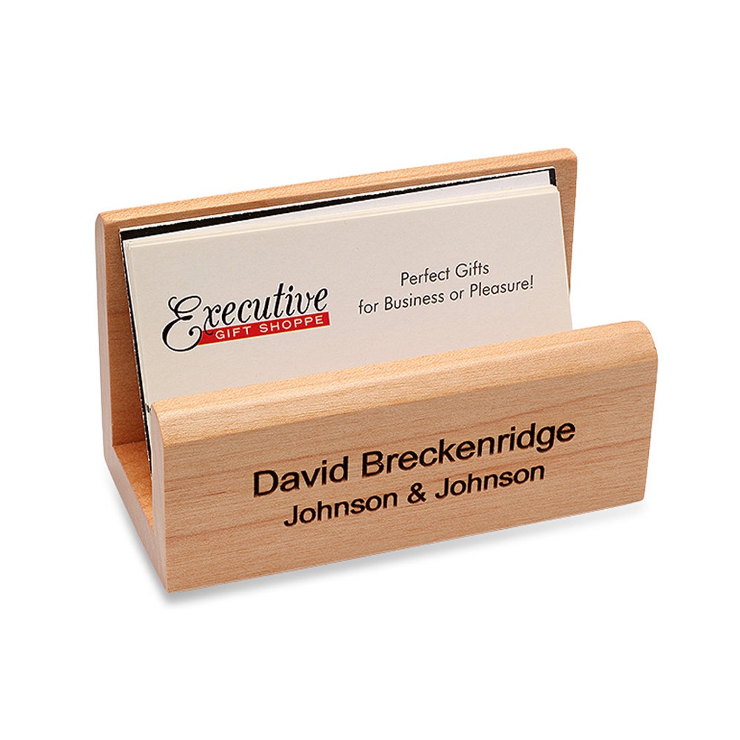 Personalized Maple Desktop Business Card Holder - Engraved Wooden Desk ...