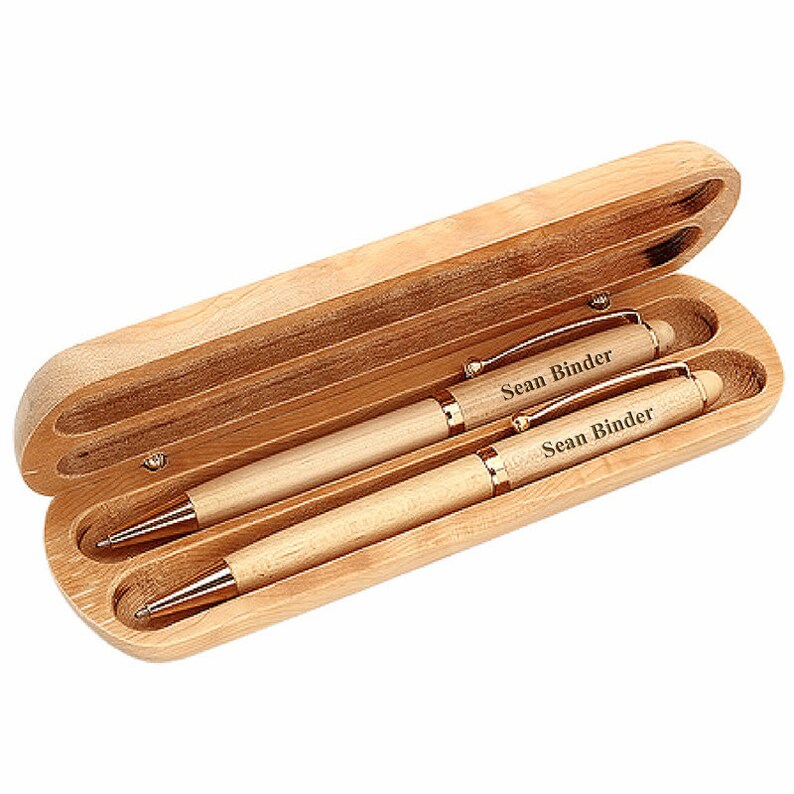 Custom Engraved Wood Pen Set Personalized Maple Wood Double - Etsy