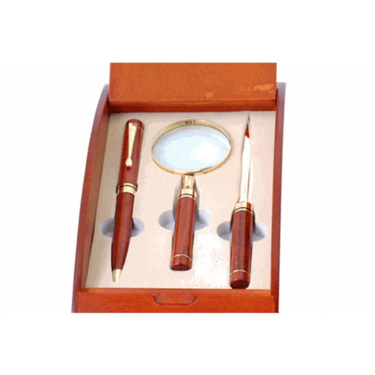 Personalized Rosewood & Brass Pen, Letter Opener and Magnifier Gift Set ...