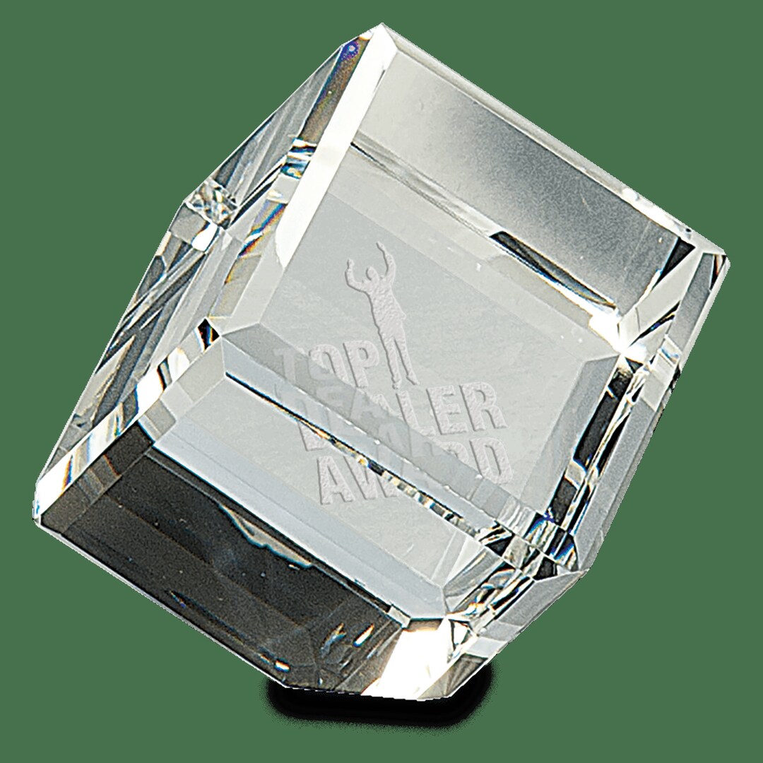 Personalized Crystal Cube Paper Weight With Beveled Corner - 2 1/2" X 2 ...