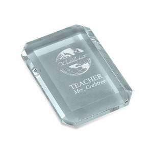 Personalized Crystal Paper Weight With With World's Best Teacher Motif ...