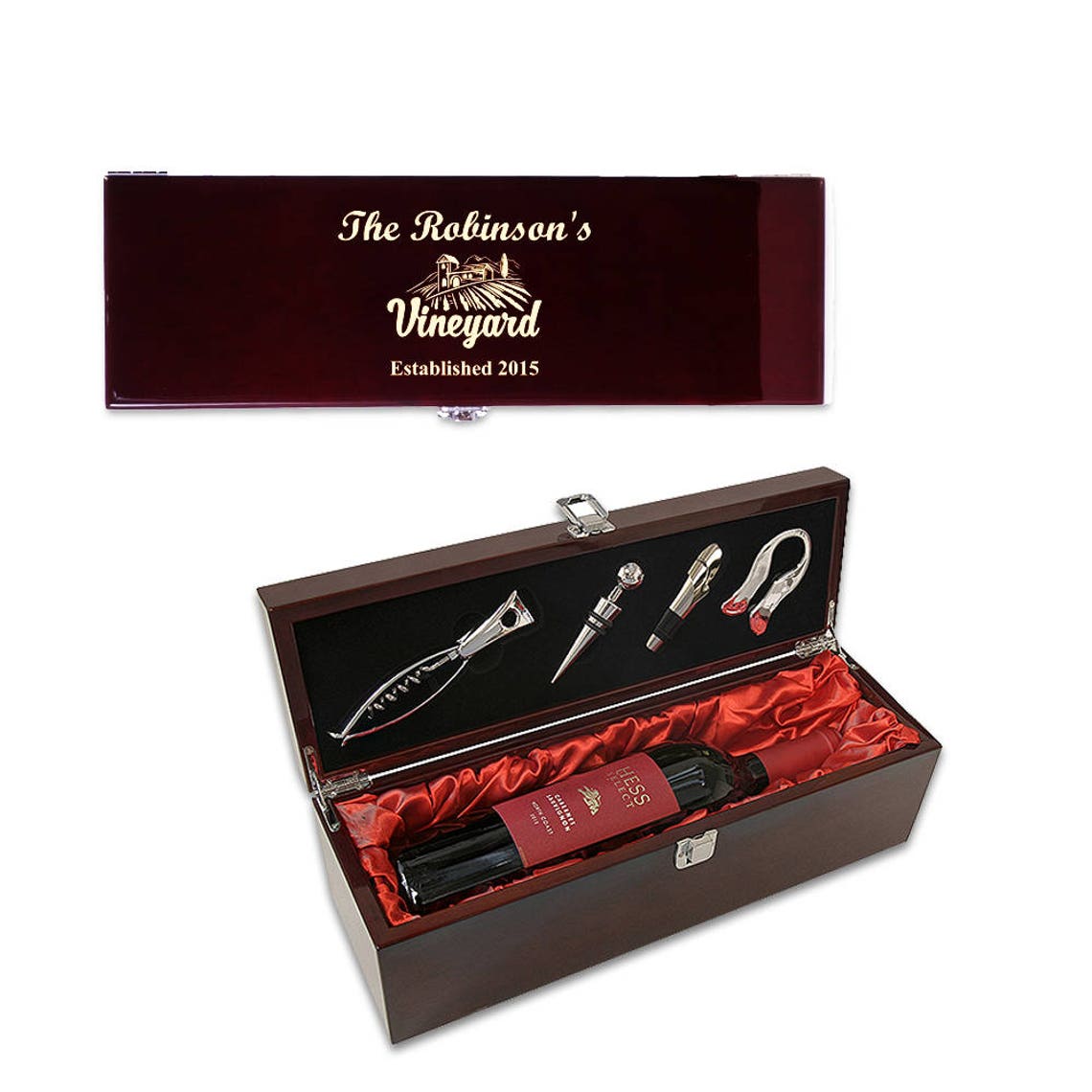 Wine Box Set With Tools Personalized Vineyard Theme Rosewood - Etsy
