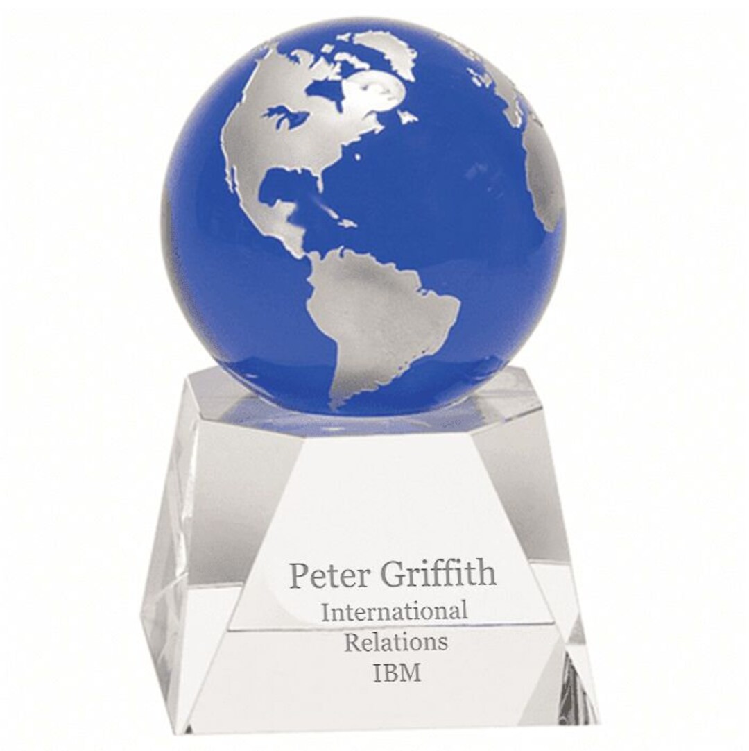 Blue Crystal Globe With Personalized Pedestal Base - 6 1/2" Height - Etsy