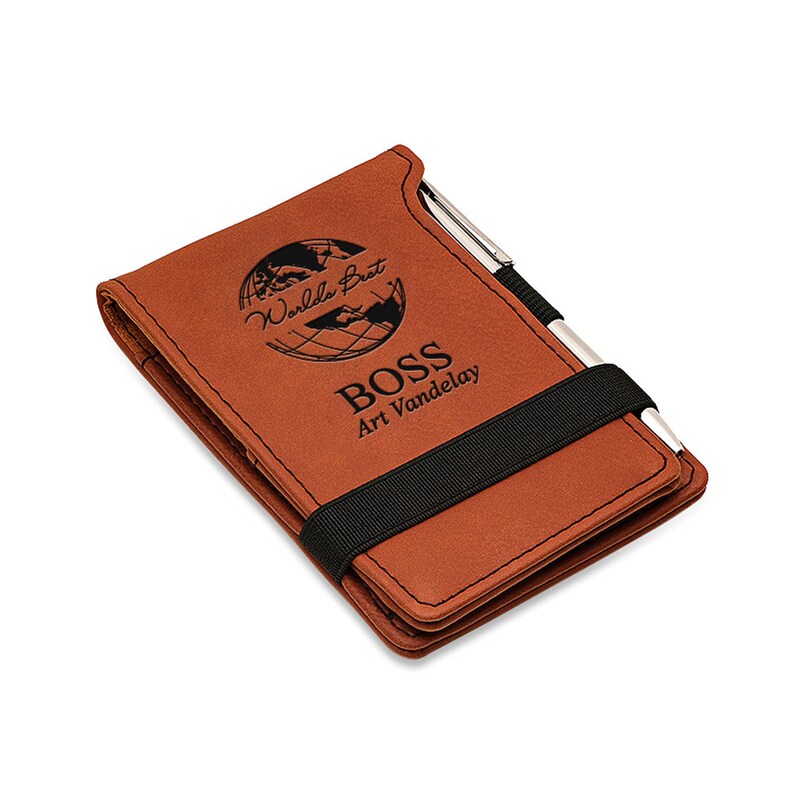 World's Best Boss Leatherette Notepad - Personalized Tan Flip Notepad ...