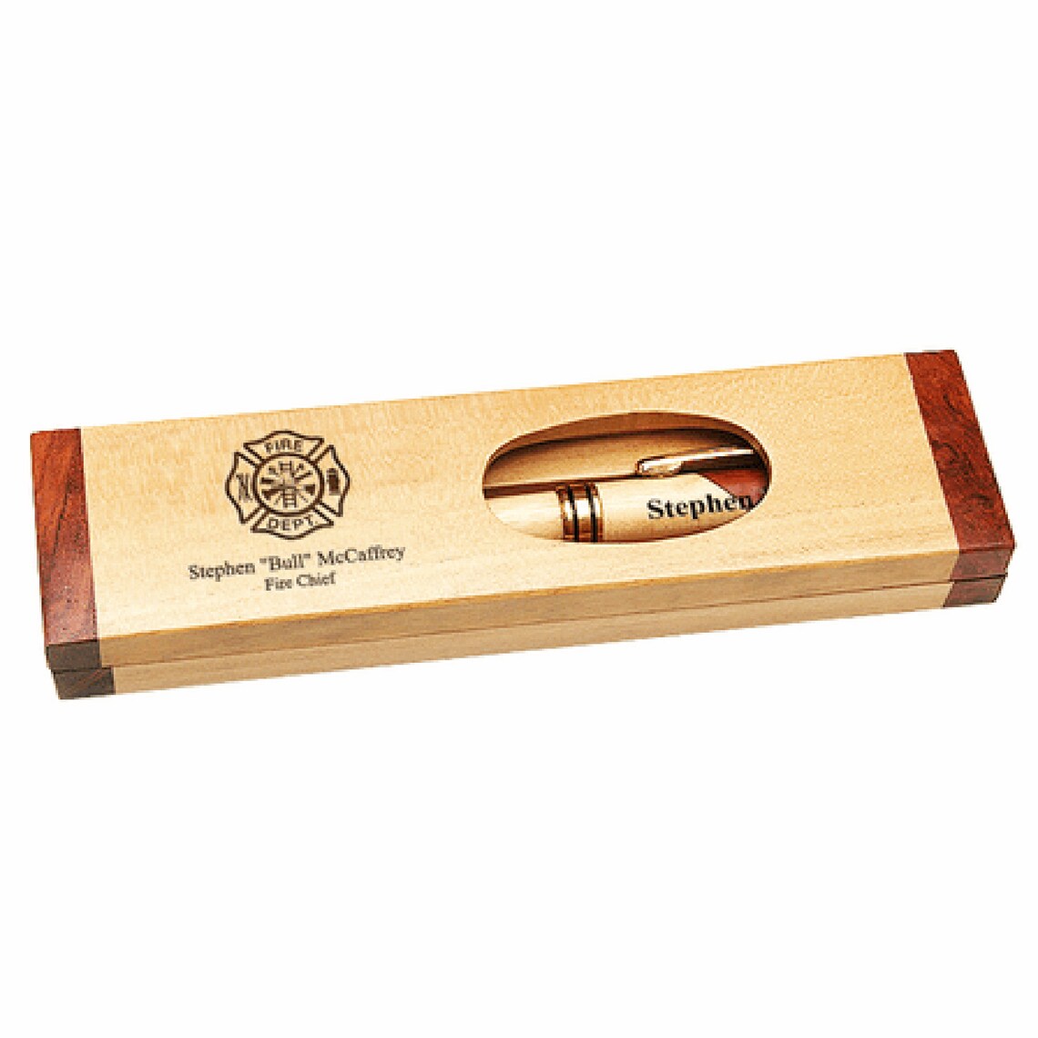 Firefighters Shield Maple & Rosewood Engraved Pen and Box - Etsy