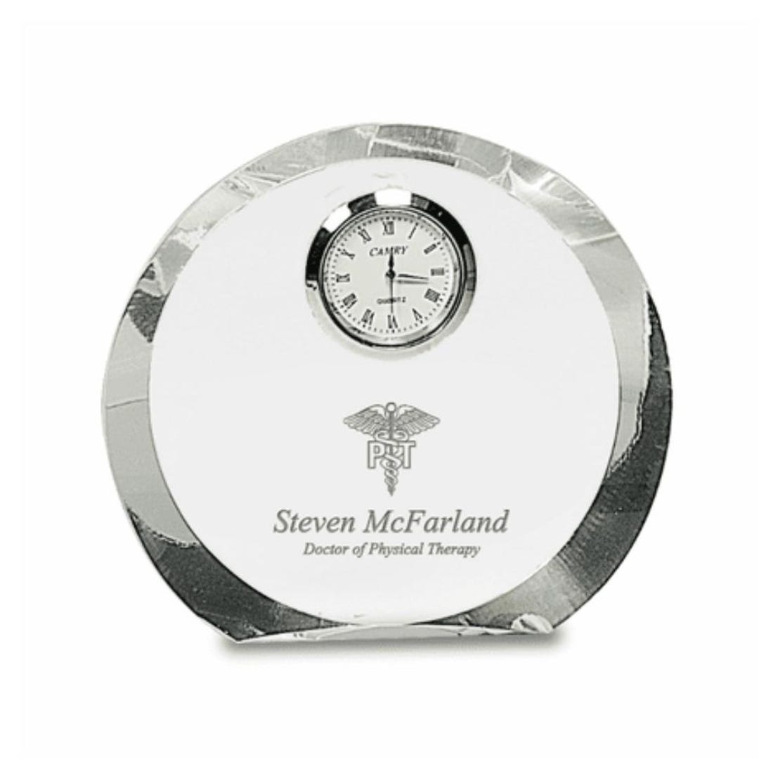 Physical Therapistpersonalized Round Premier Crystal Clock With Beveled ...
