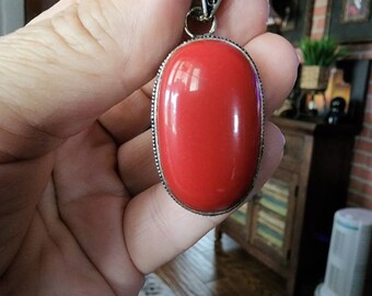 Red Oval Pendant - Etsy