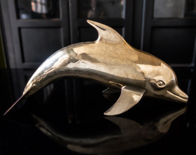 Large Brass Dolphin Fish Sculpture Statue 14" Chinoiserie Hollywood ...
