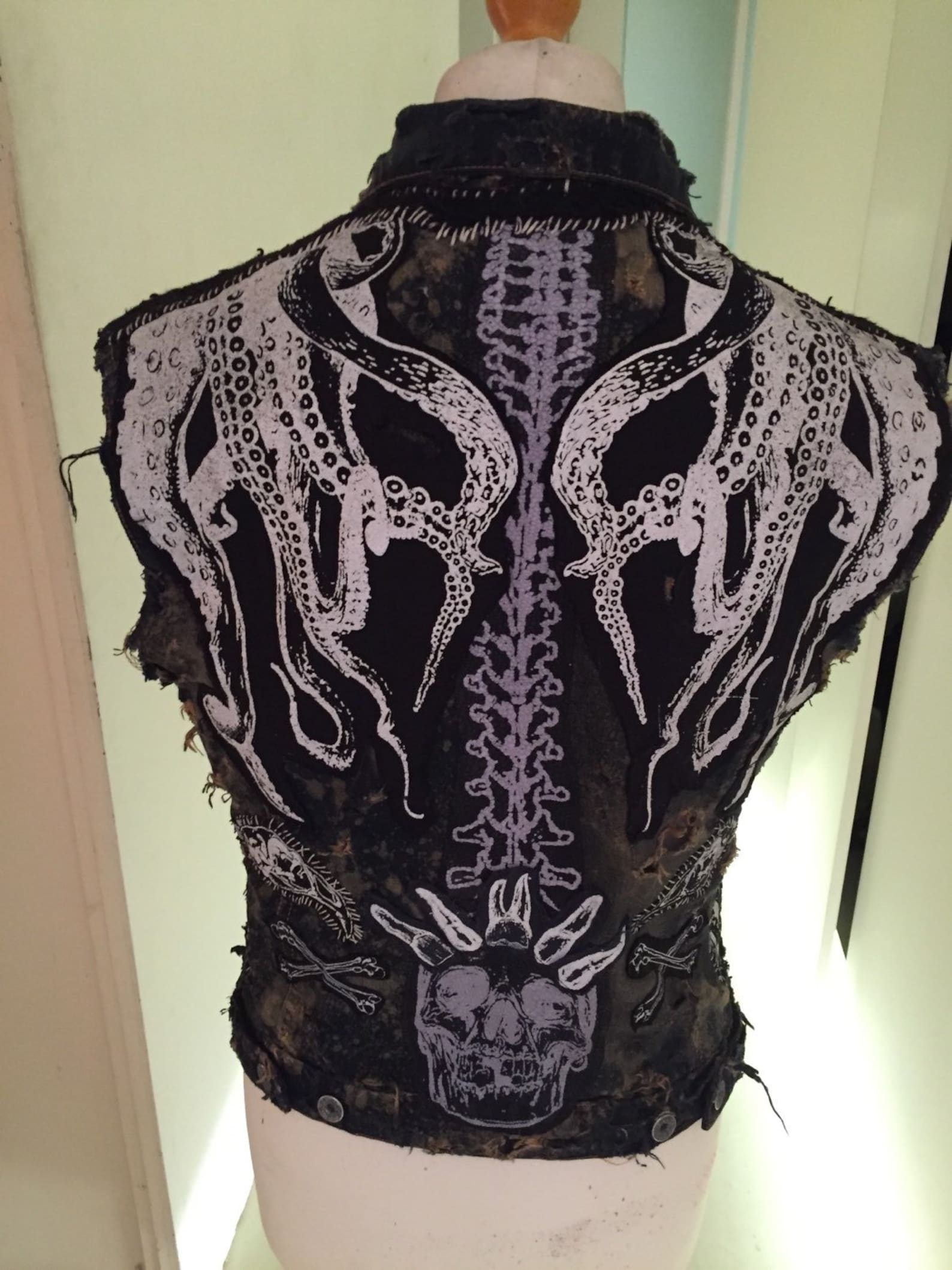 Bleached Occult Zombie Acid-washed Distressed Punk Denim Vest Custom - Etsy