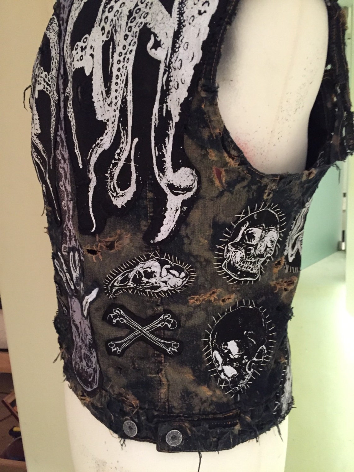 Bleached Occult Zombie Acid-washed Distressed Punk Denim Vest Custom - Etsy