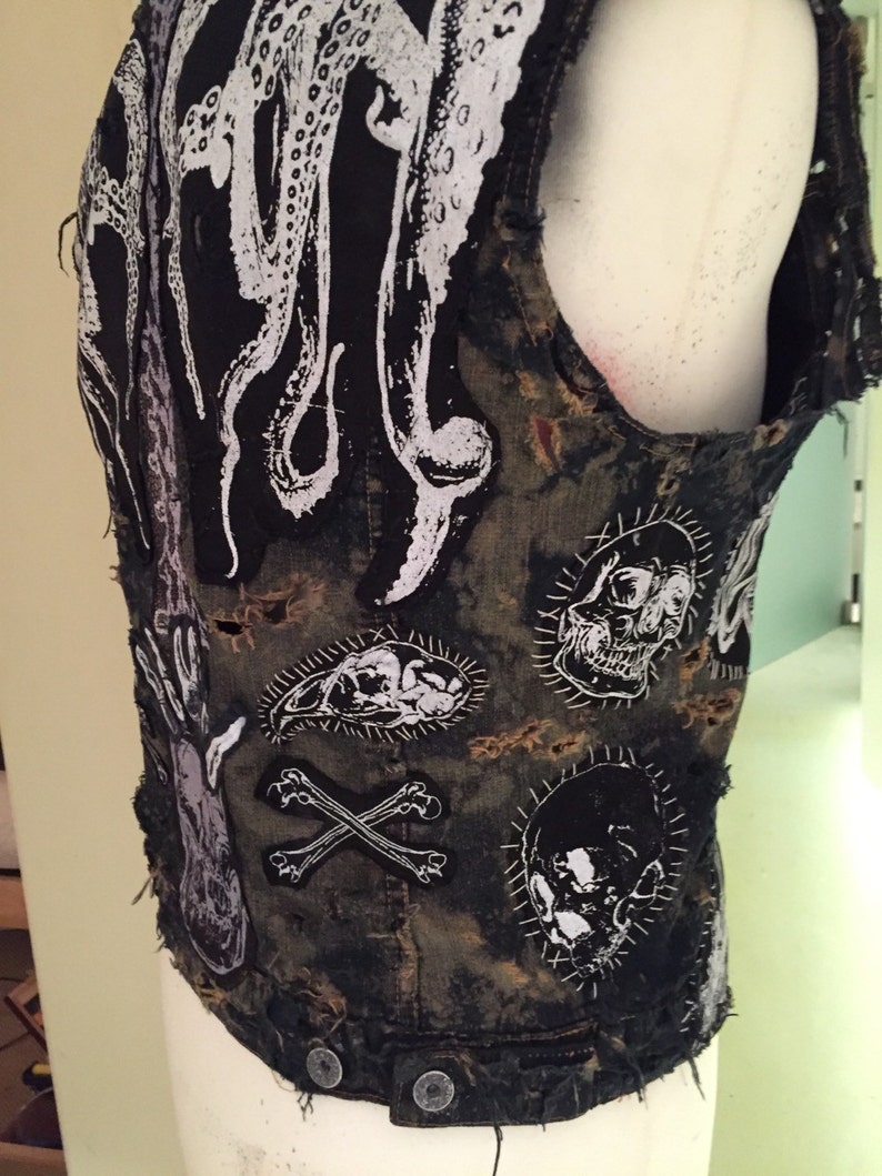 Bleached Occult Zombie Acid-washed Distressed Punk Denim Vest Custom - Etsy