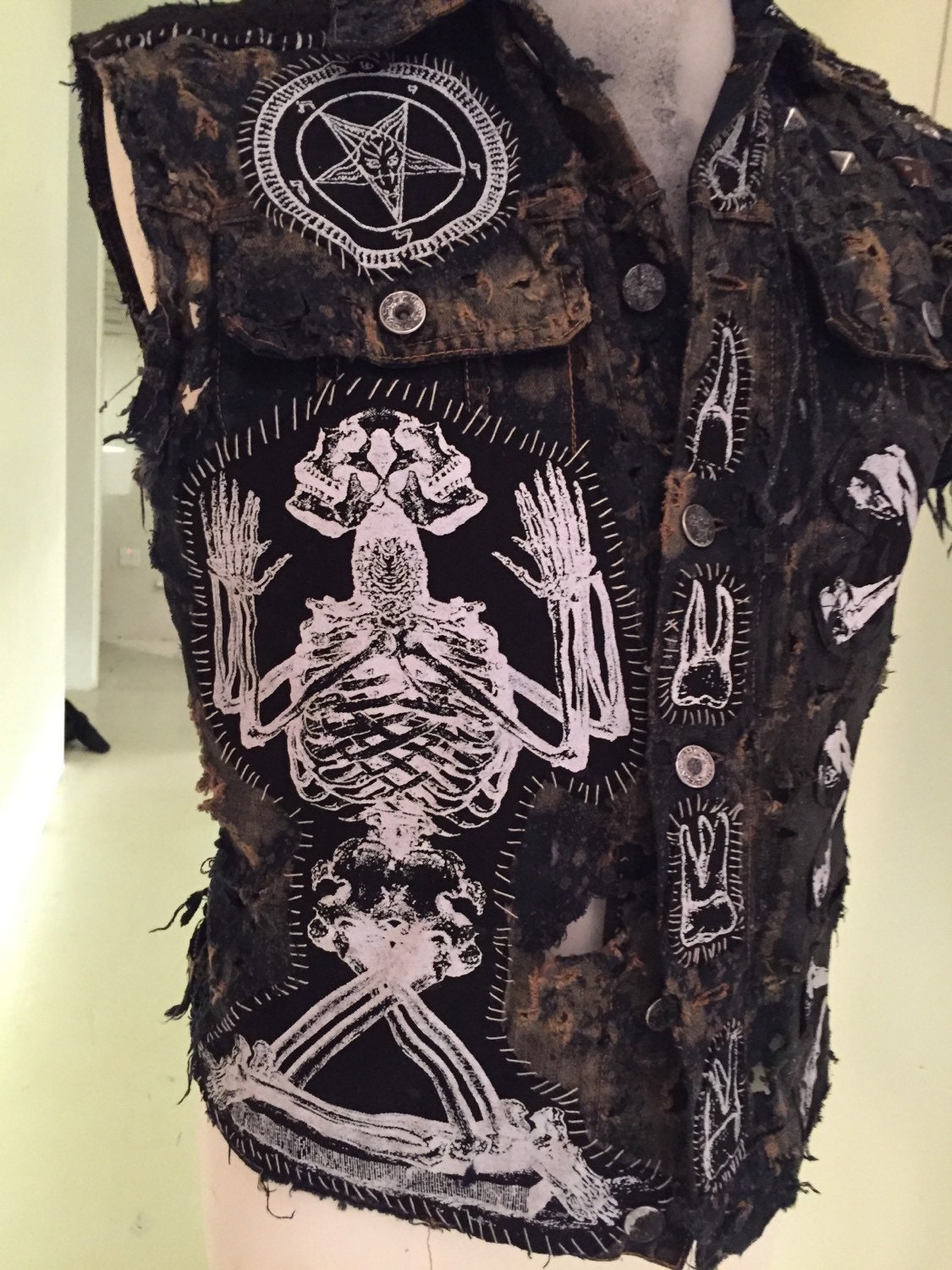 Bleached Occult Zombie Acid-washed Distressed Punk Denim Vest Custom - Etsy