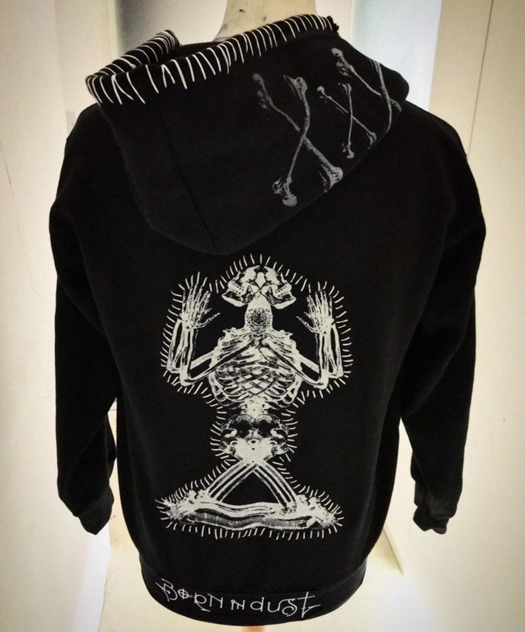 Born in Dust Embroidered Skeleton Screen Print Hoodie DEADSTOCK - Etsy