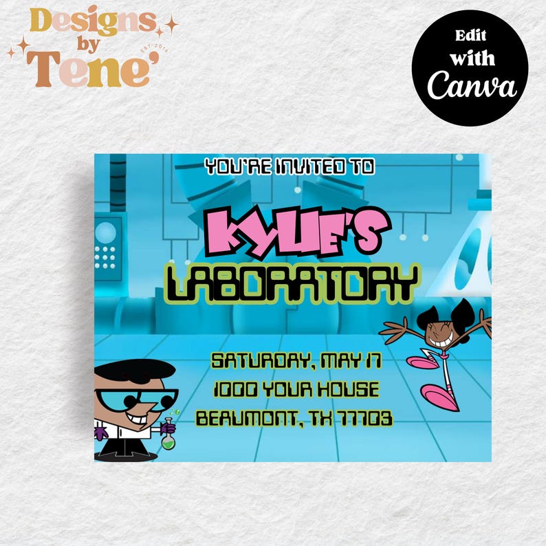 Dexter's Laboratory Birthday Invitation | Editable Canva | Instant ...