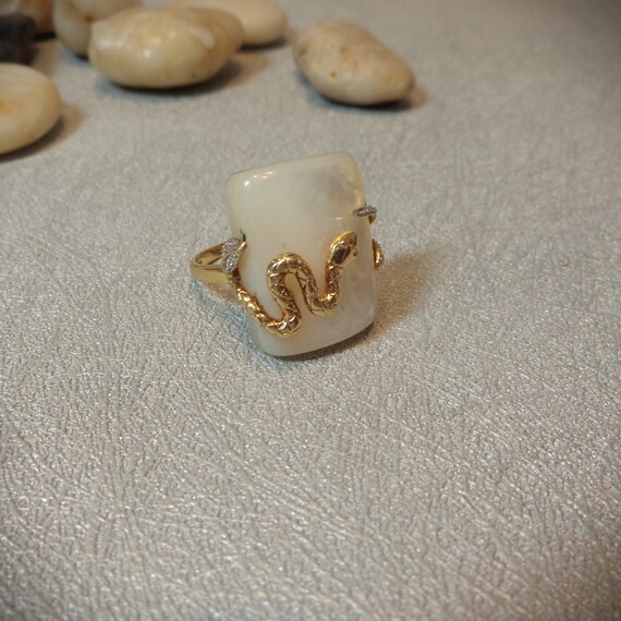 Mother of Pearl & Diamond Snake Ring in 14ct Gold UK Size R - Etsy